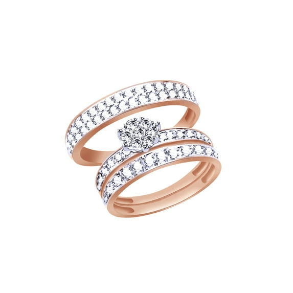 AFFY White Natural Diamond Wedding & Engagement Trio Band Ring Set In ...