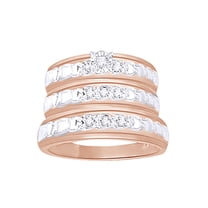 AFFY White Natural Diamond Engagement & Wedding Trio Bridal Ring Set In ...