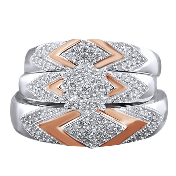 AFFY 0.40CT White Natural Diamond Wedding Trio Band Ring Set in 10k ...