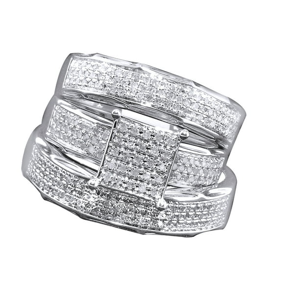 AFFY White Natural Diamond Engagement & Wedding Square Trio Band Ring ...