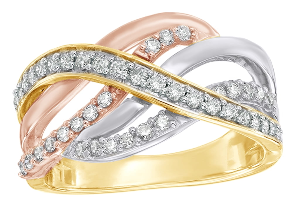 AFFY White Natural Diamond Woven Crossover Ring in 10K Tri-Tone Solid Gold By - Walmart.com