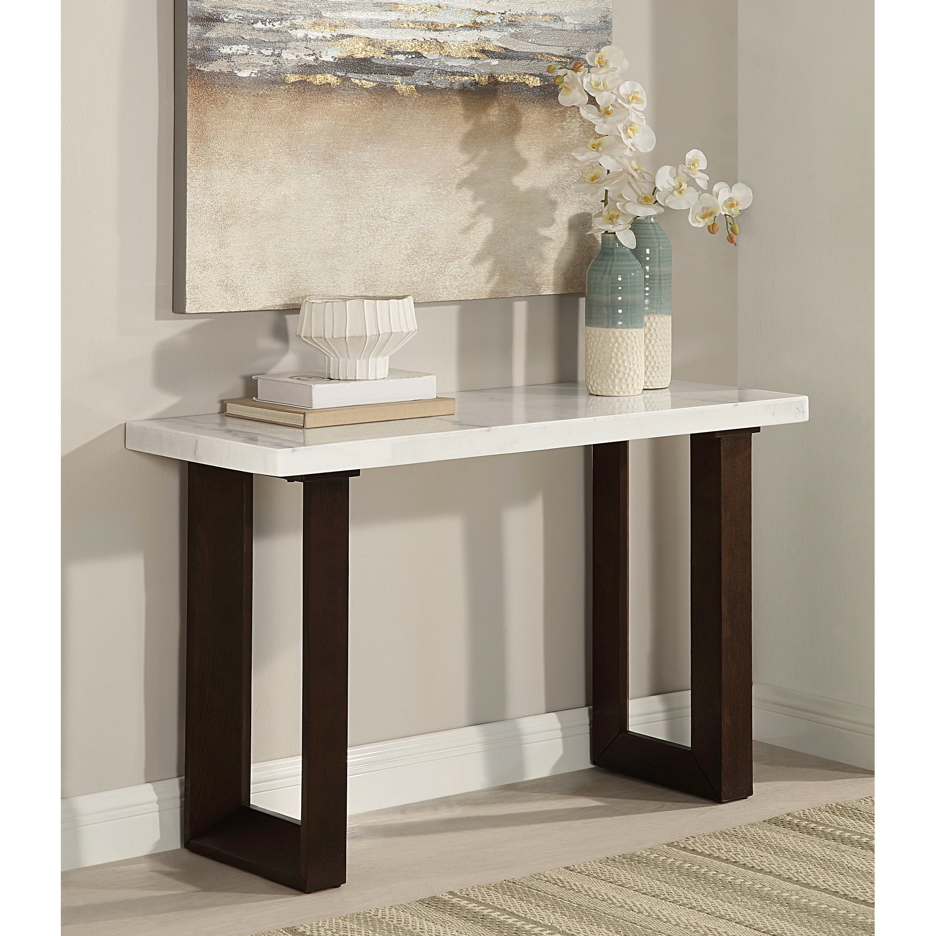 White Natural Marble Surface Table With Accent, Rectangular Stable ...