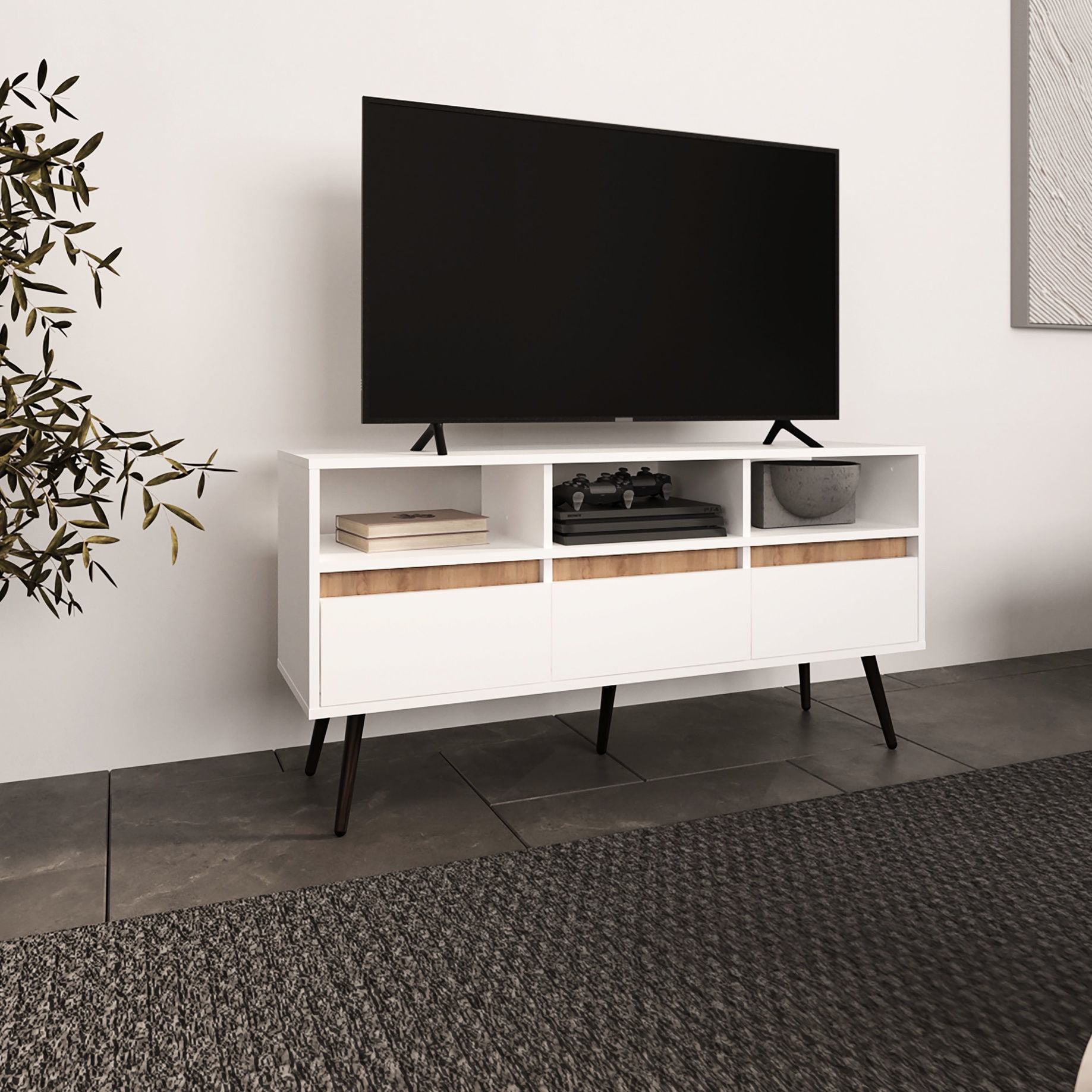 White Natural TV Stand+Complements Living Room Styles"-"Media ...