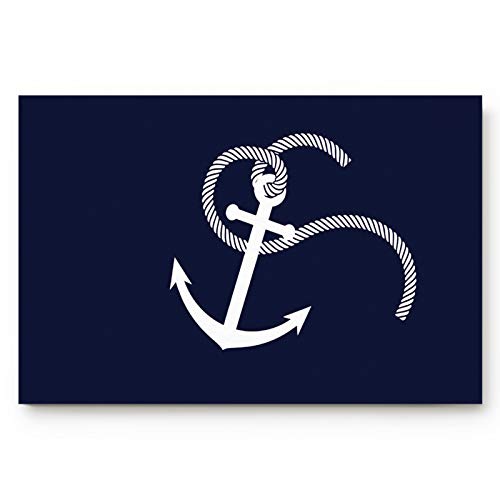 White Nautical Anchor Navy Blue Doormat Entrance Mat Indoor/Outdoor ...