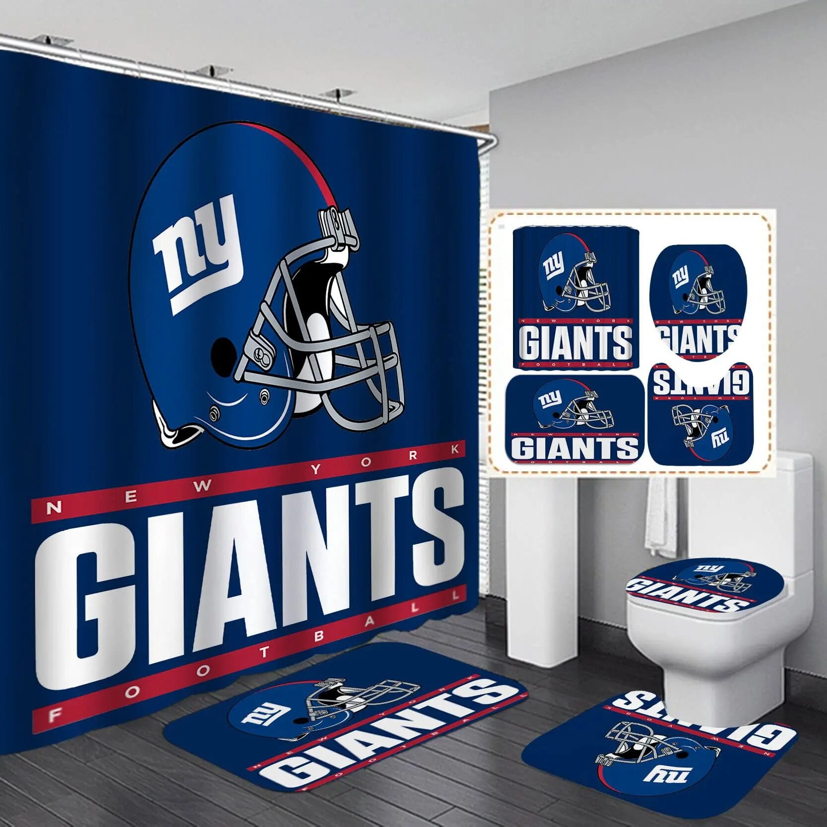 White Navy Blue American Football Shower Curtain Set Modern Texas Star ...