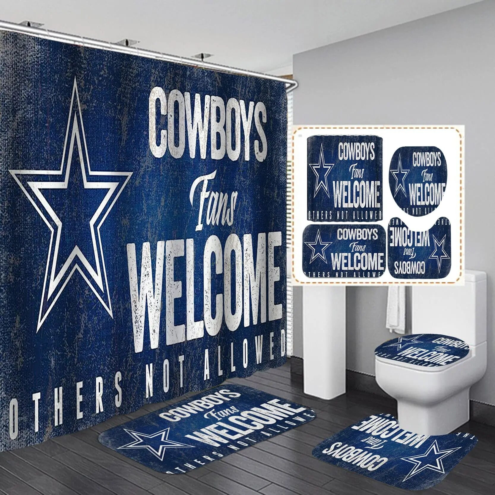 White Navy Blue American Football Shower Curtain Set Modern Texas Star ...