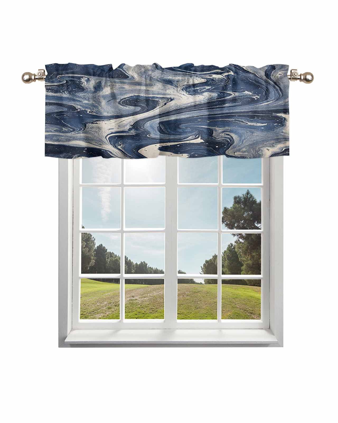 White Navy Blue Curtain Valance for Windows/Living Room/Kitchen ...