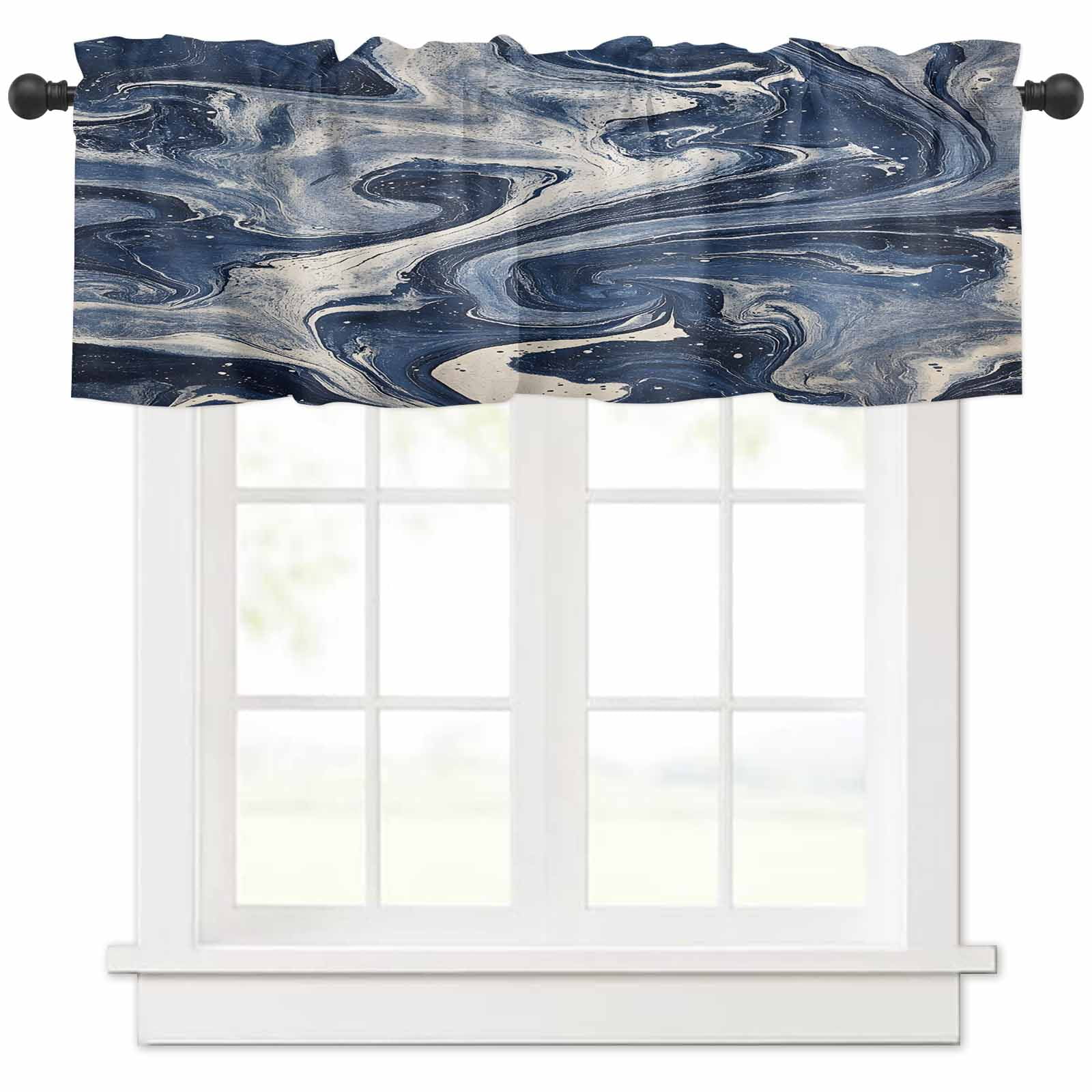 White Navy Blue Valances for Windows Farmhouse Kitchen Curtains ...