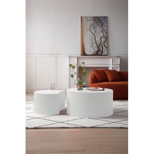 White Nesting table set of 2, Handcraft Relief MDF Coffee Table for ...