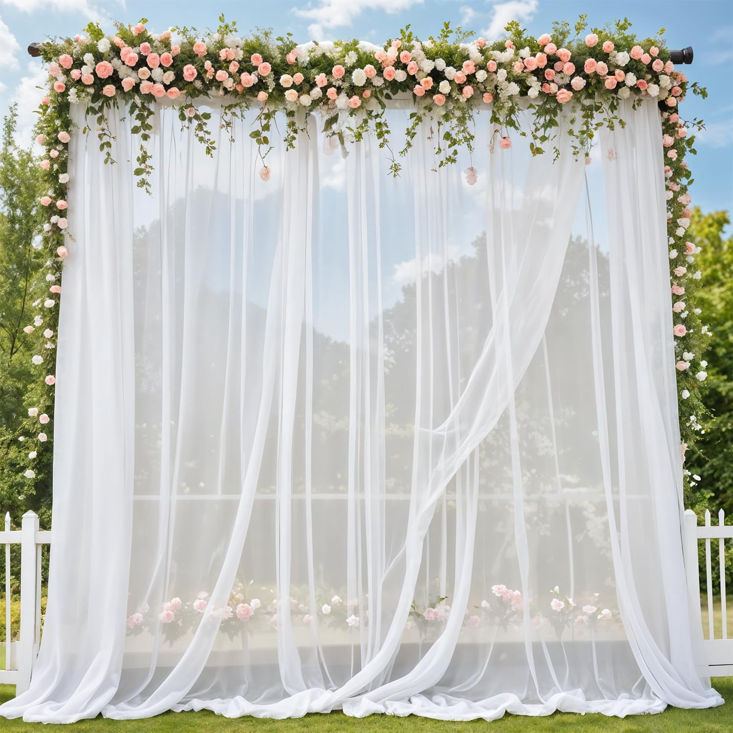 White Net Curtain For Decoration - 3 Pcs | White Backdrop For ...