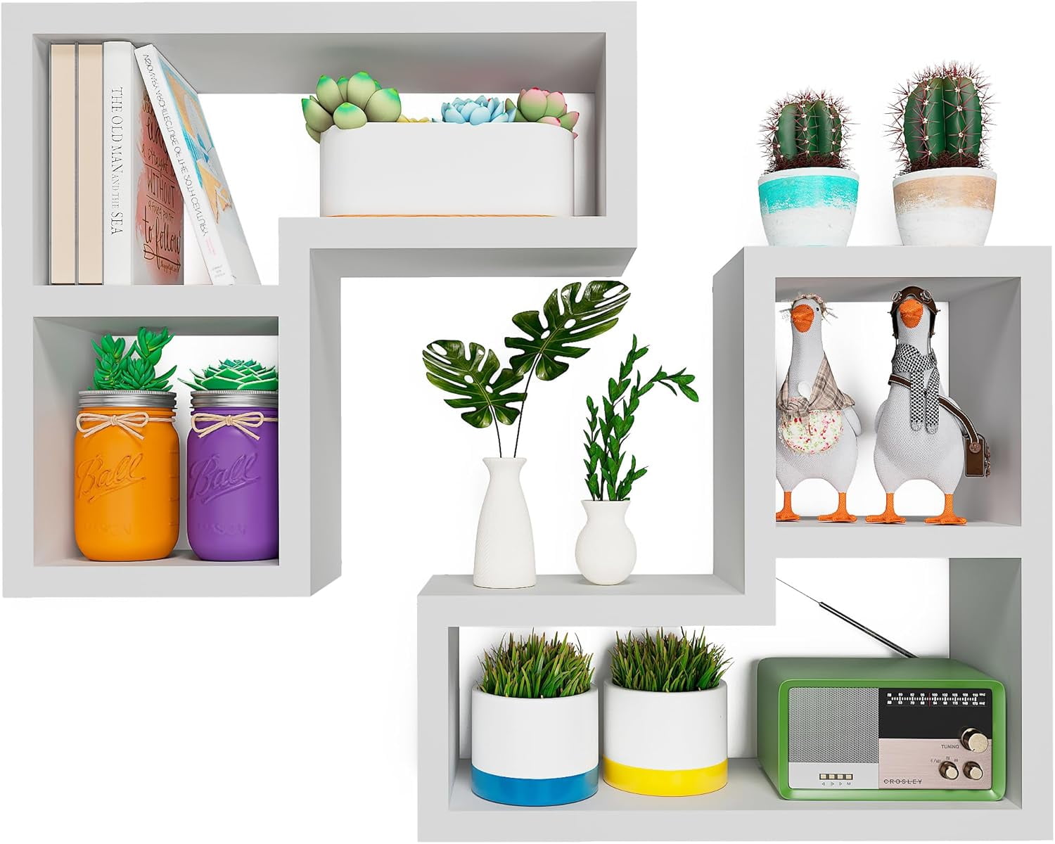 White Nice Cube Wall Mount Shelves Set of 2, L Shaped Square Shelves ...