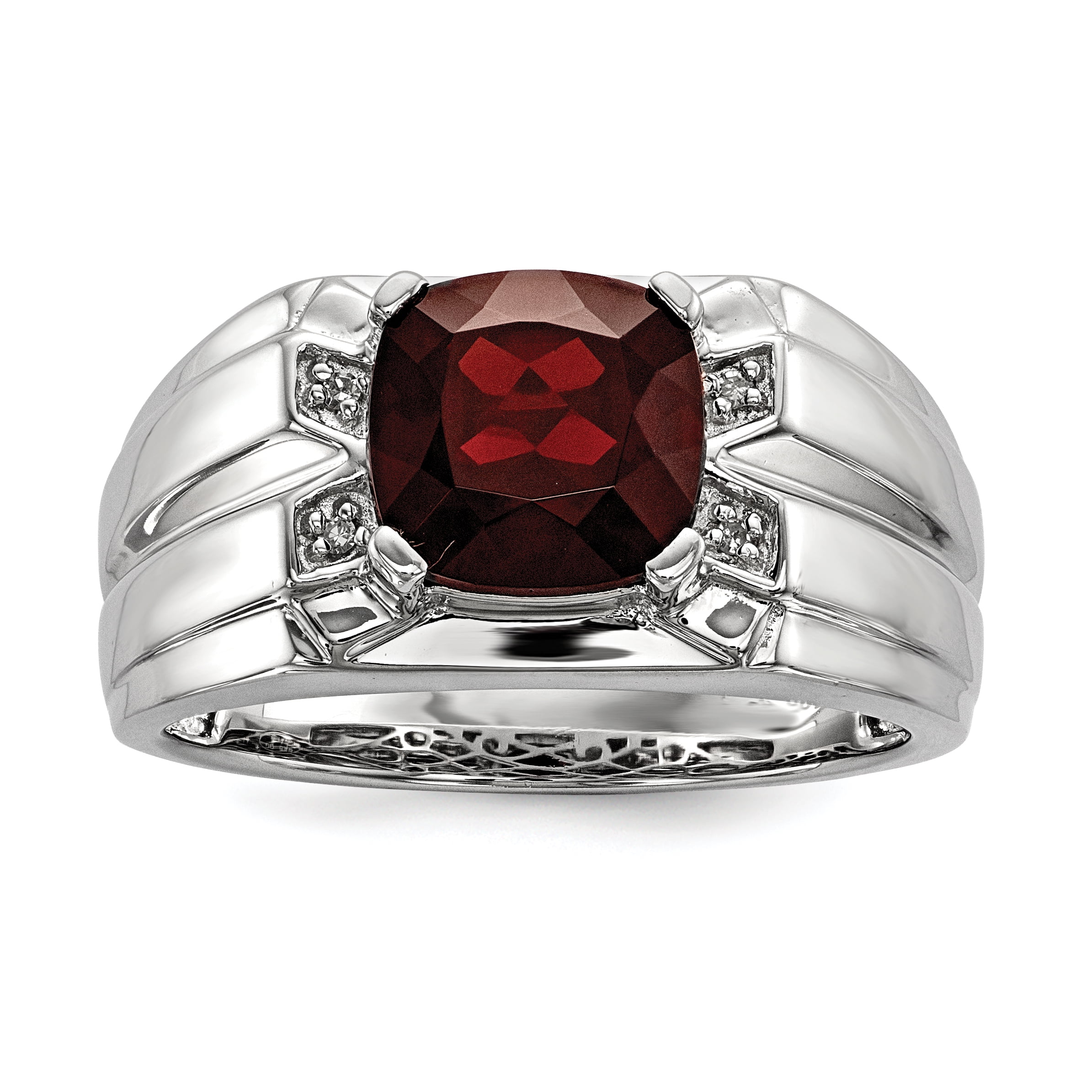 White Night 925 Sterling Silver Red Garnet Diamond Square Men Ring Size ...