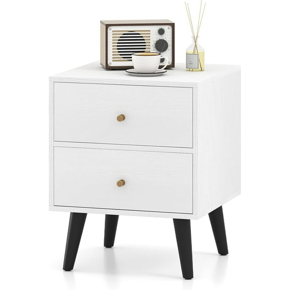 White Night Stand with 2 Drawers, Mid Century Modern Bedside Table with ...