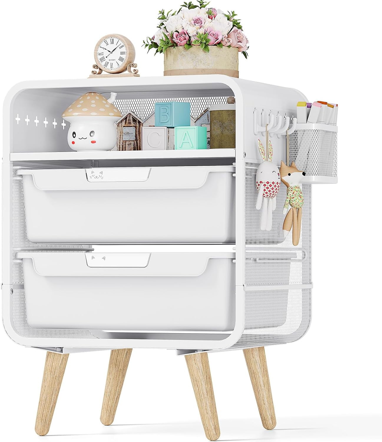 White Night Stand, Cute End Table with Storage Drawer, Bedside Table ...