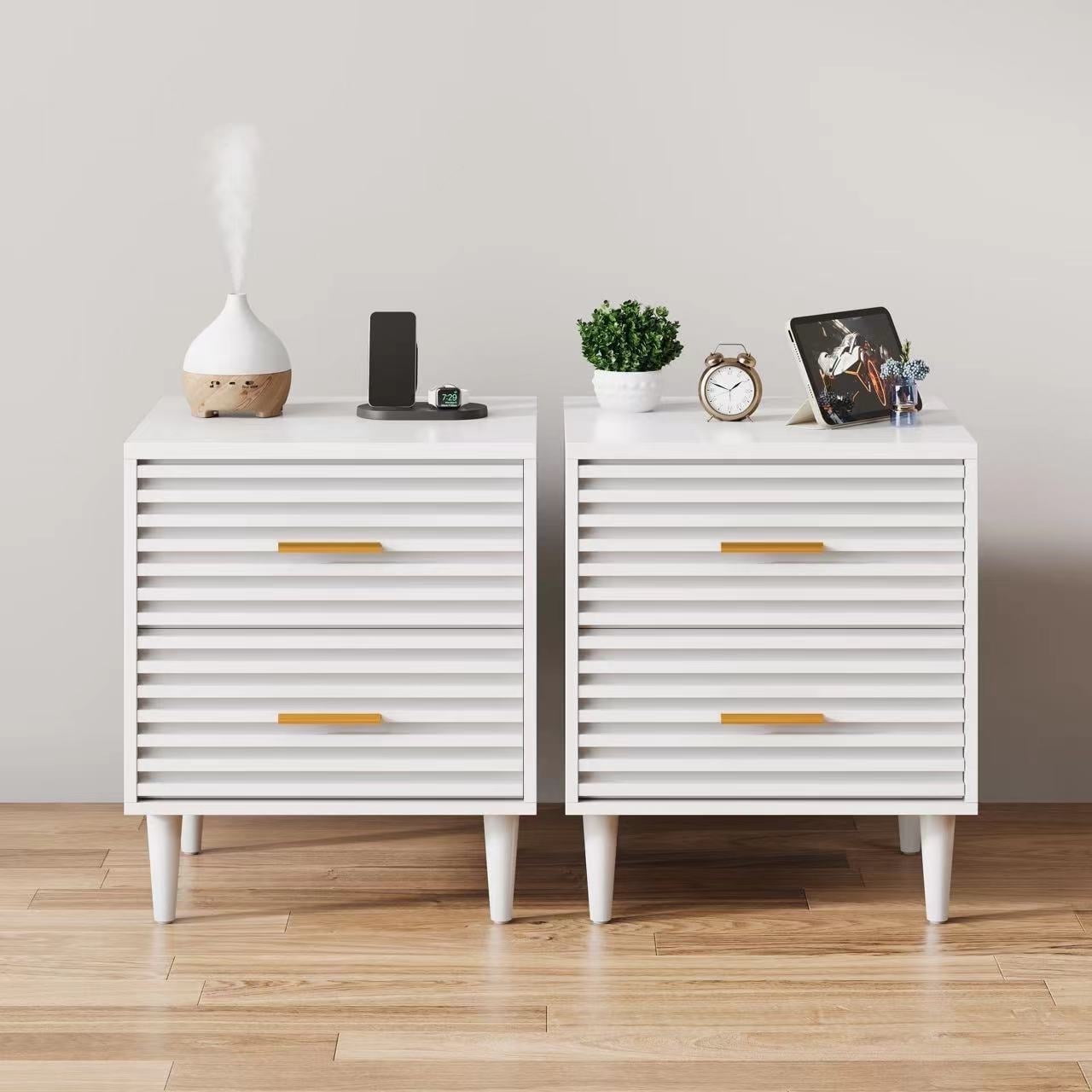 White Night Stand set of 2, Bedside Table, Nightstands with Drawer ...