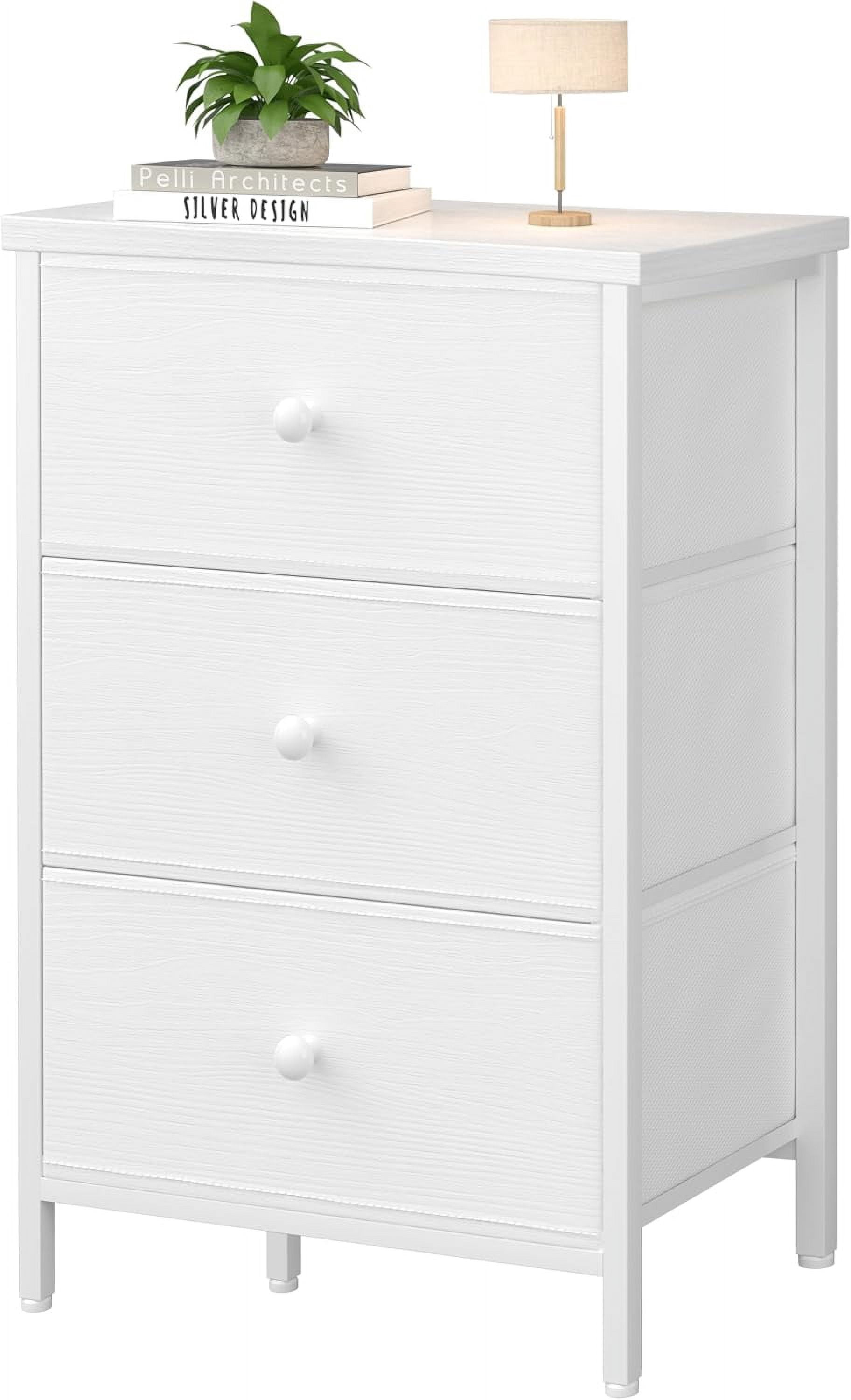 White Night Stand with Drawers 3 Drawer Dresser for Bedroom, Tall ...