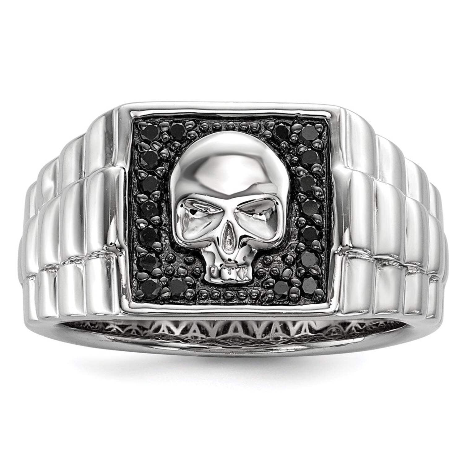 White Night Gothic Biker Sterling Silver Rhodium-plated Black Diamond ...