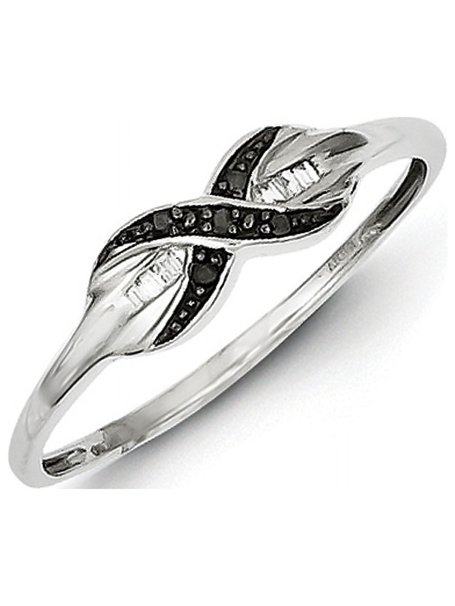 White Night Sterling Silver Rhodium-plated Black and White Diamond Ring ...