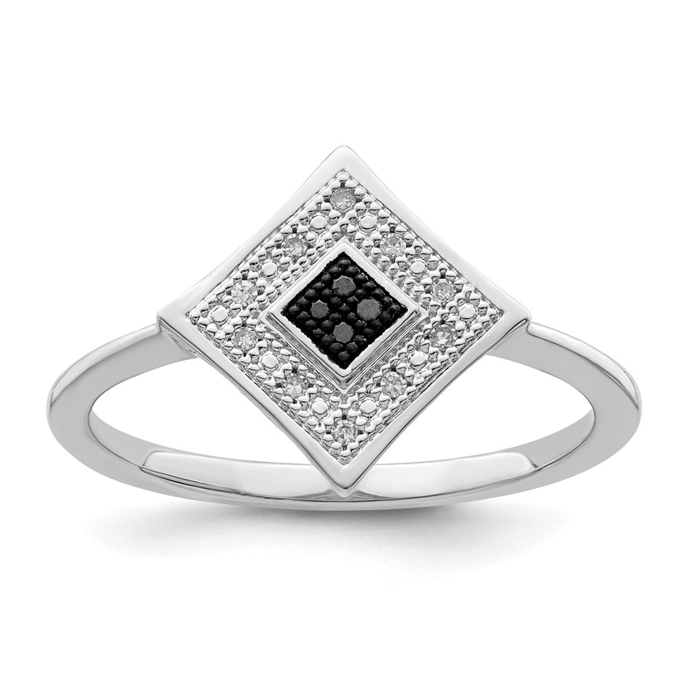 White Night Sterling Silver Rhodium-plated Black and White Diamond Ring ...