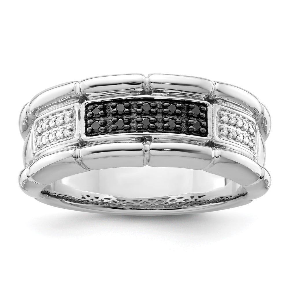 White Night Sterling Silver Rhodium-plated White and Black Diamond Men ...