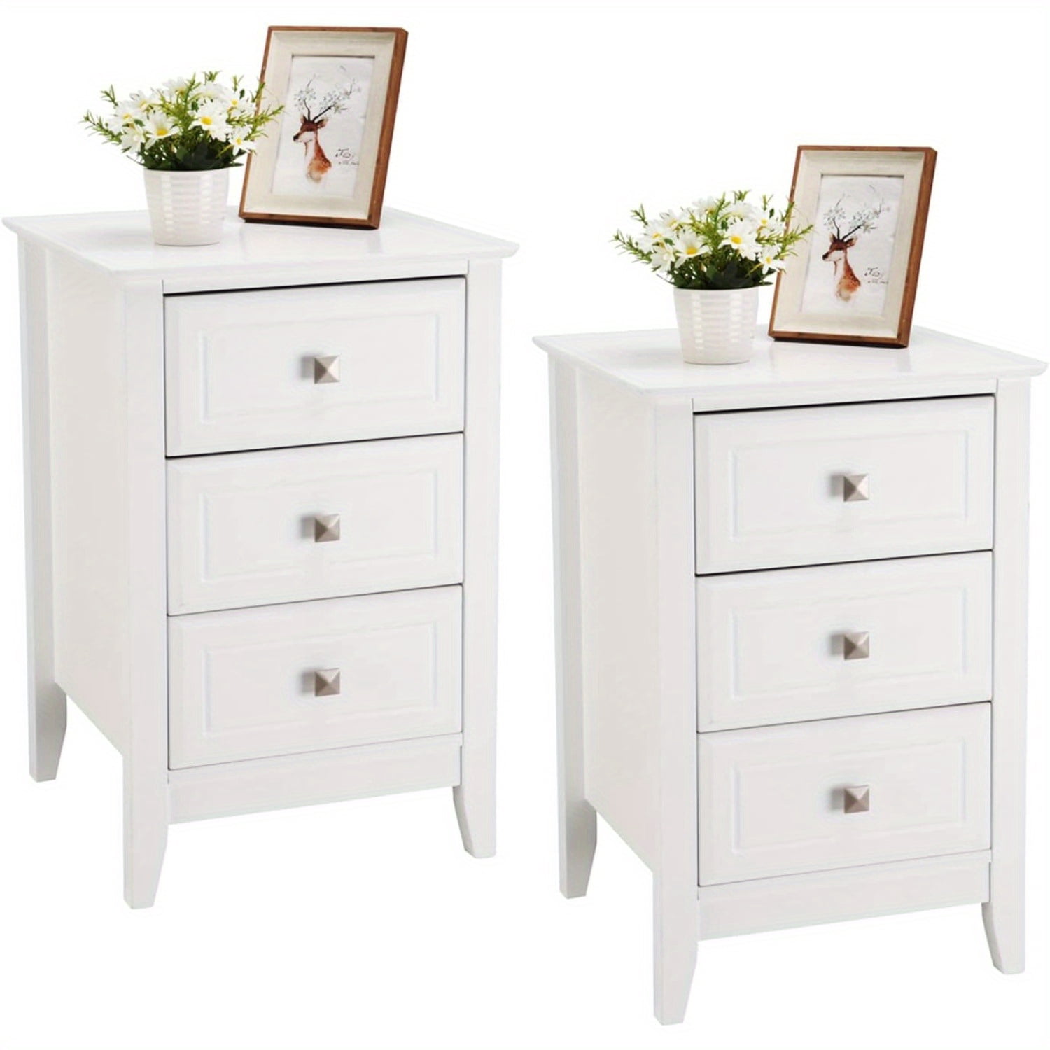 White Nightstand, 1/2pcs Farmhouse End Side Table Bedside Nightstands ...