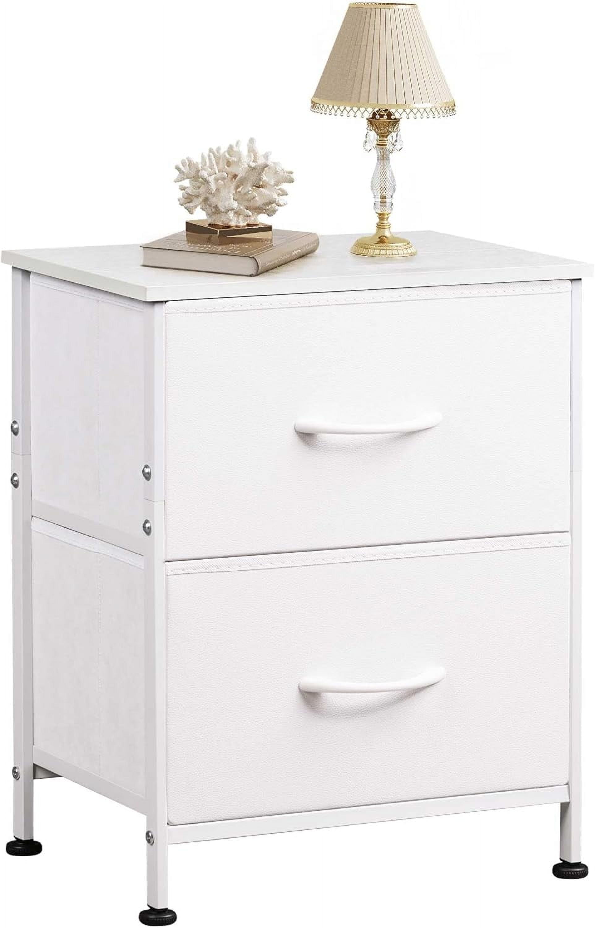 White Nightstand, 2 Drawer Dresser for Bedroom, Small Night Stand with ...