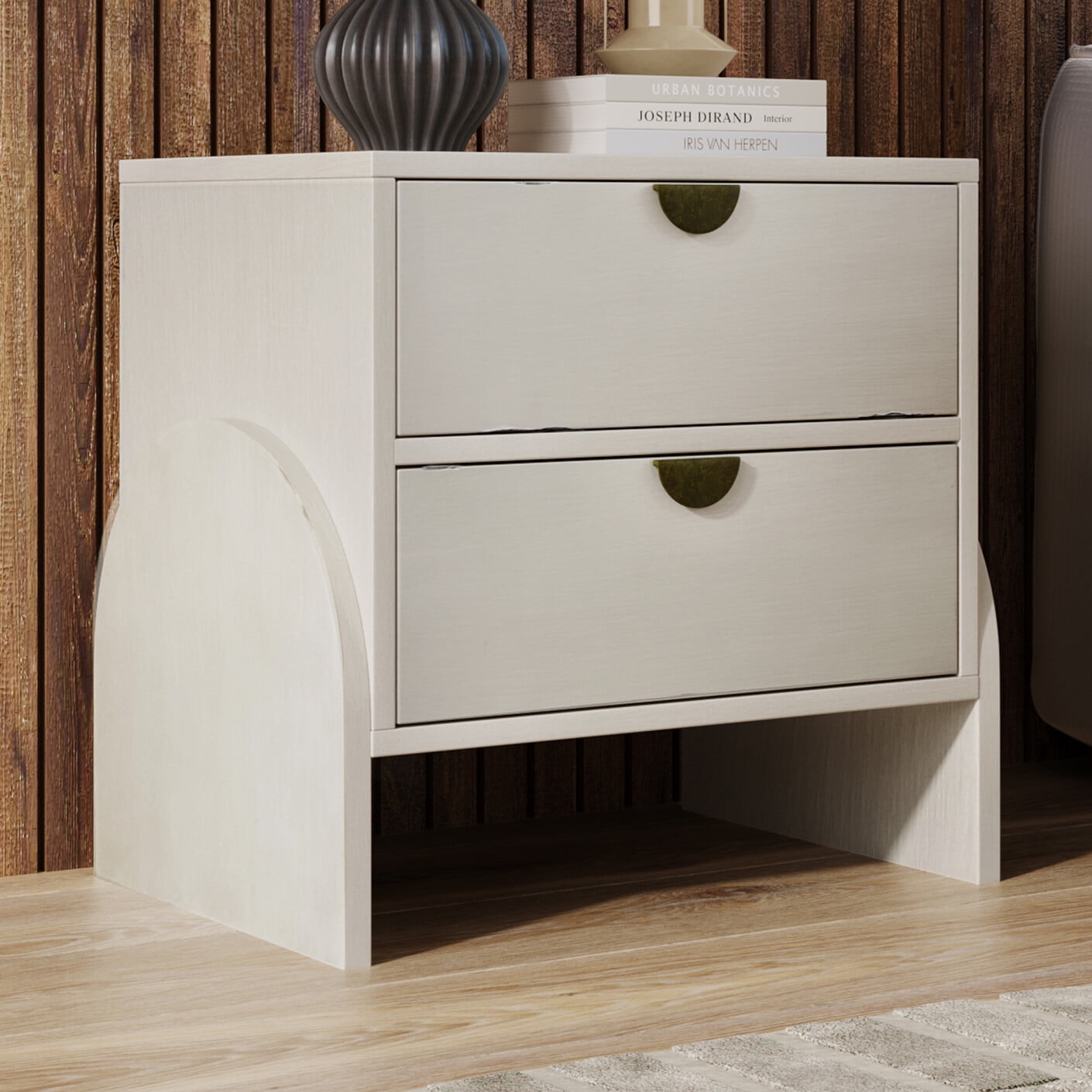 Bedroom Bedside Night Stands: 2-Drawer White Nightstand with Semi-round ...