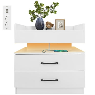 IKIFLY Mirrored Nightstands End Table with Wireless Charging and Color ...