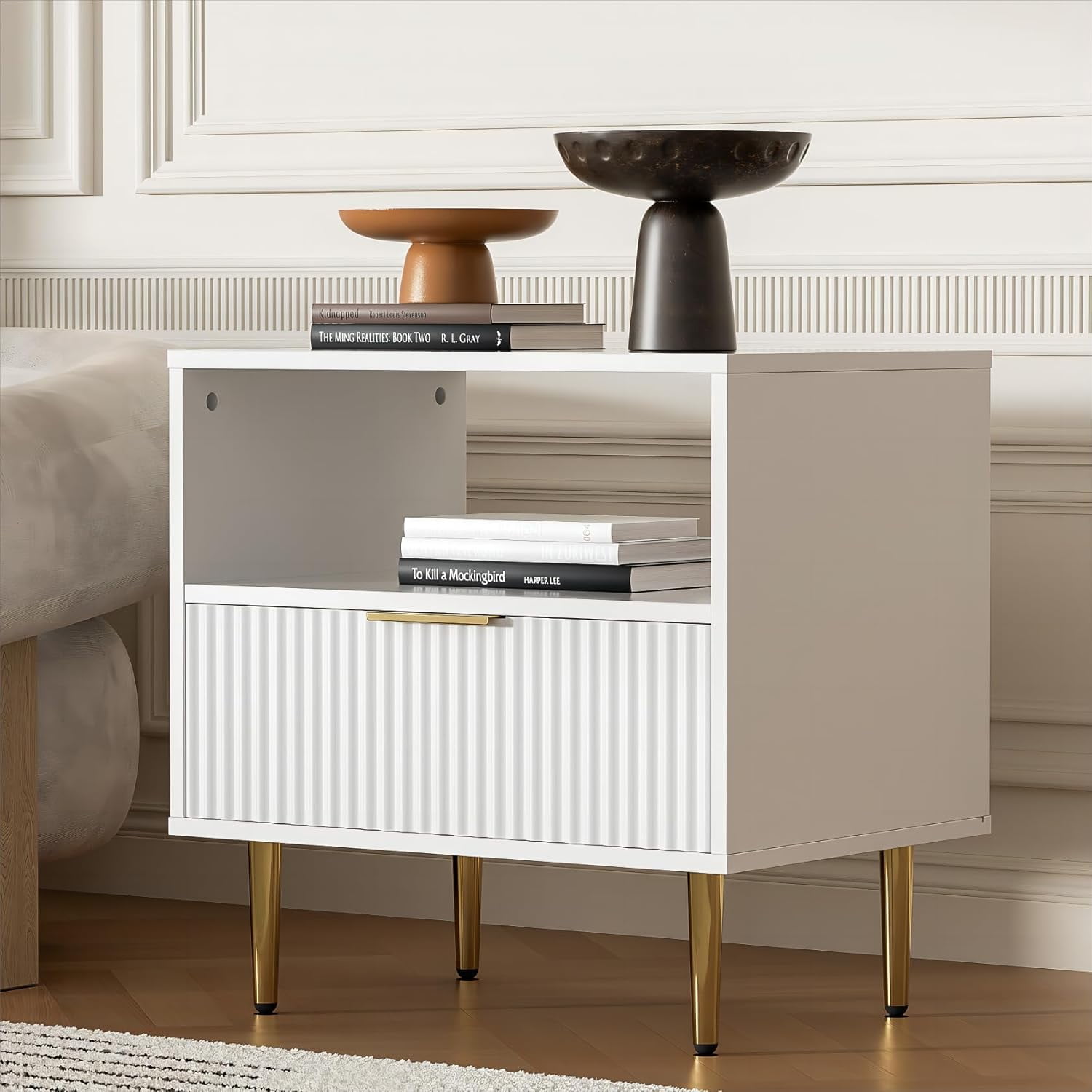 White Nightstand with Drawer, End Table with Storage, Bed Side Table ...