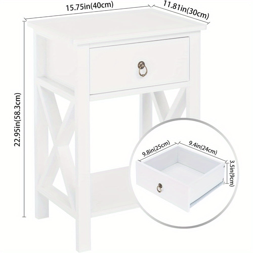 White Nightstand with Drawer and Shelf, Farmhouse Night Stands for ...