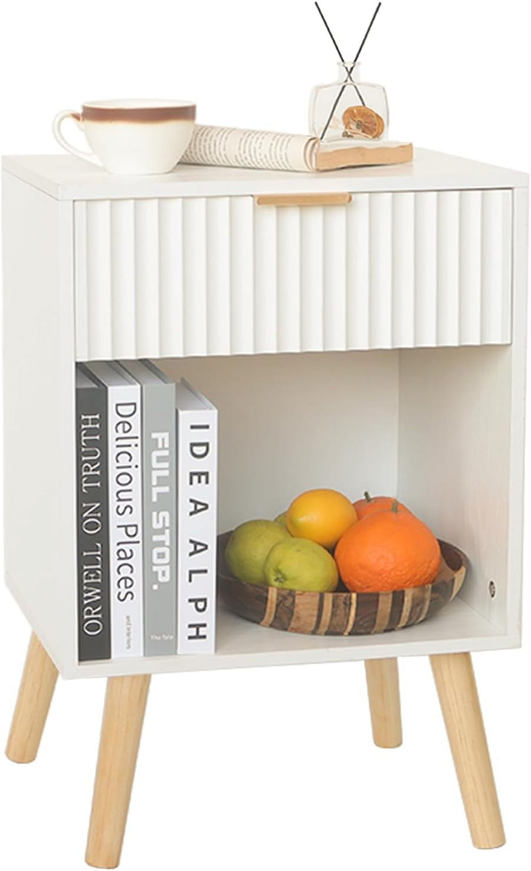 White Nightstand, Modern Bedside Table with Drawer and Opening Storage ...