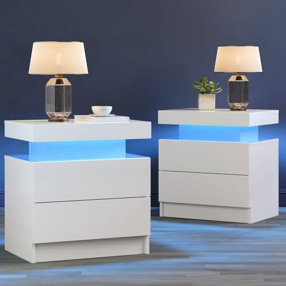 White Nightstand Set of 2 LED Night Stand for Bedroom White Modern LED ...
