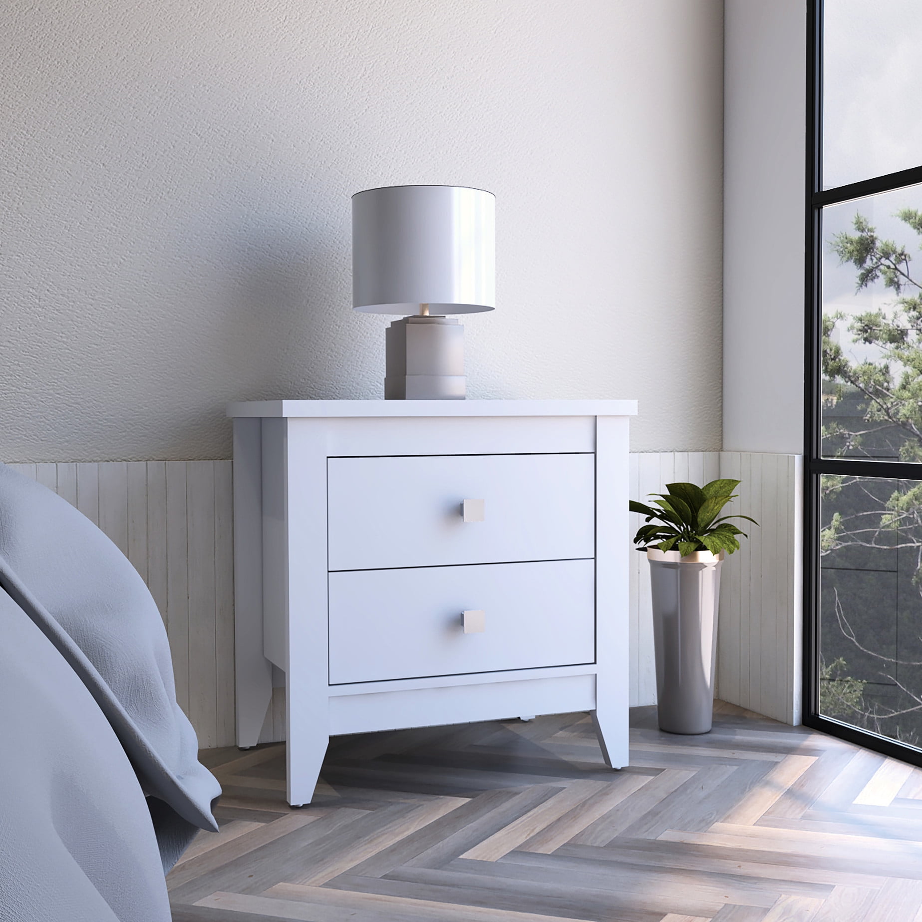White Nightstand with Smooth Slider Drawer System | Used as Bedroom ...