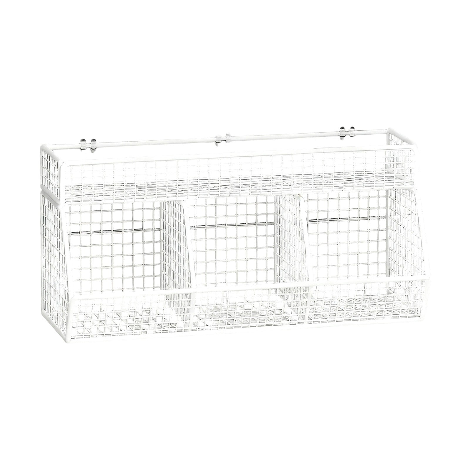 White No Drill Kitchen Storage Basket Wall Mounted Organizer Spice Rack ...