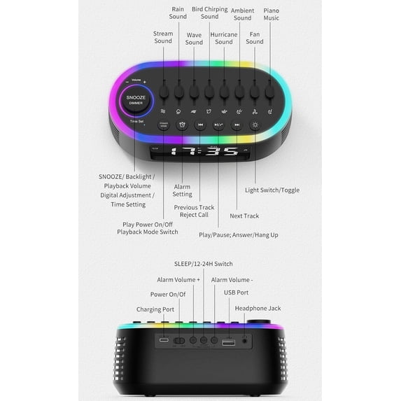 White Noise Machine Bluetooth Speaker, Digital Alarm Clock Sleep Timer ...