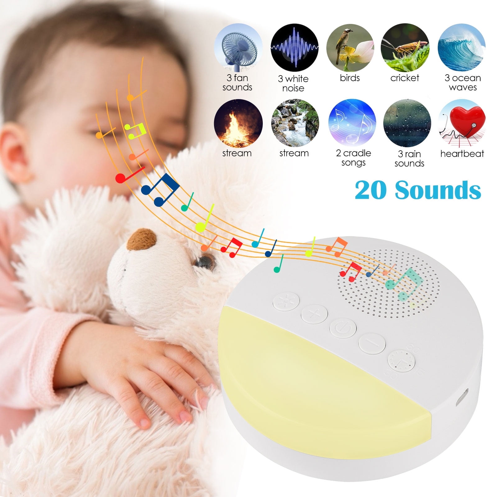 White Noise Machine for Sleeping, Sound Machine for Adults, Night Light ...