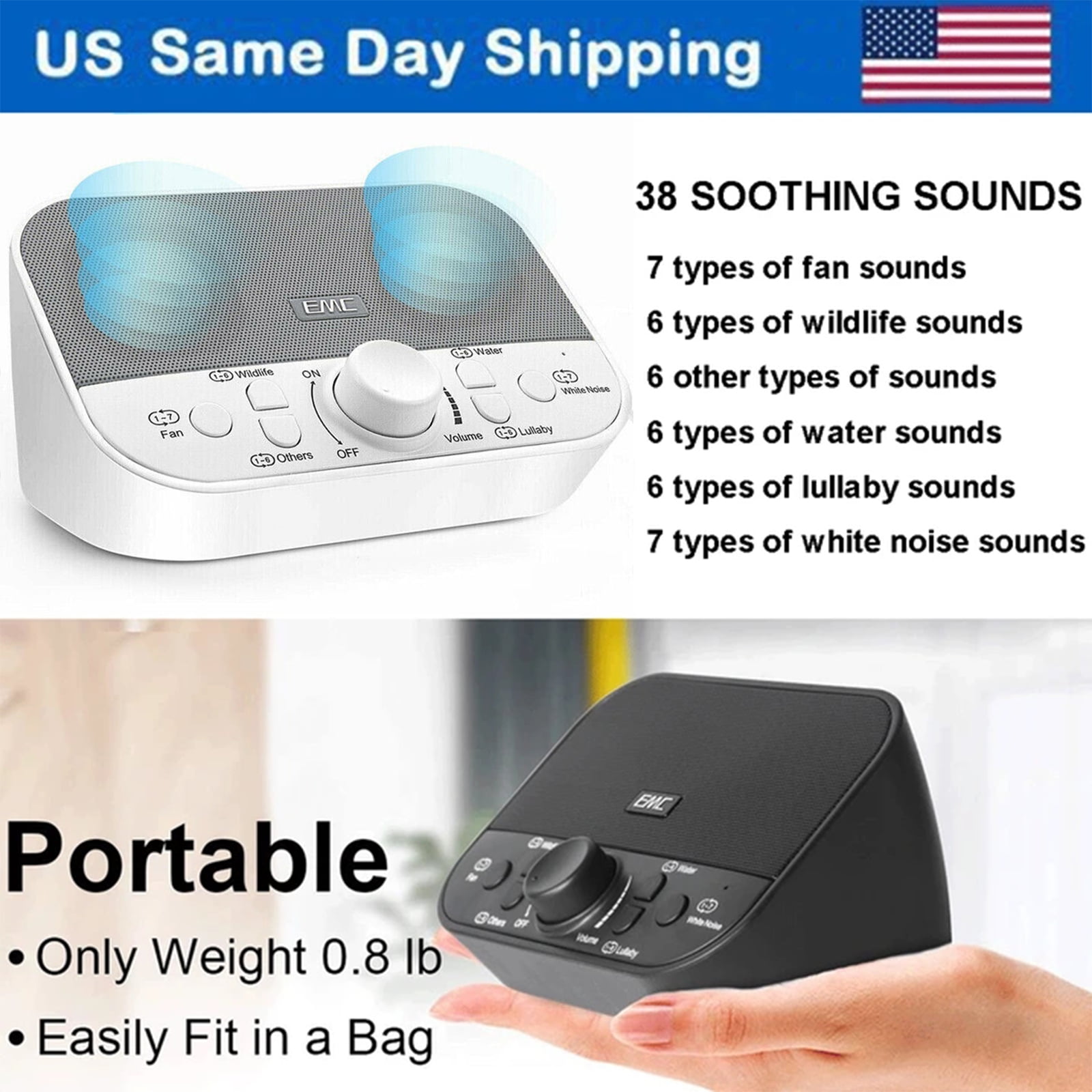 Portable White Noise Machine with 38 Sounds, Memory Function, Volume ...