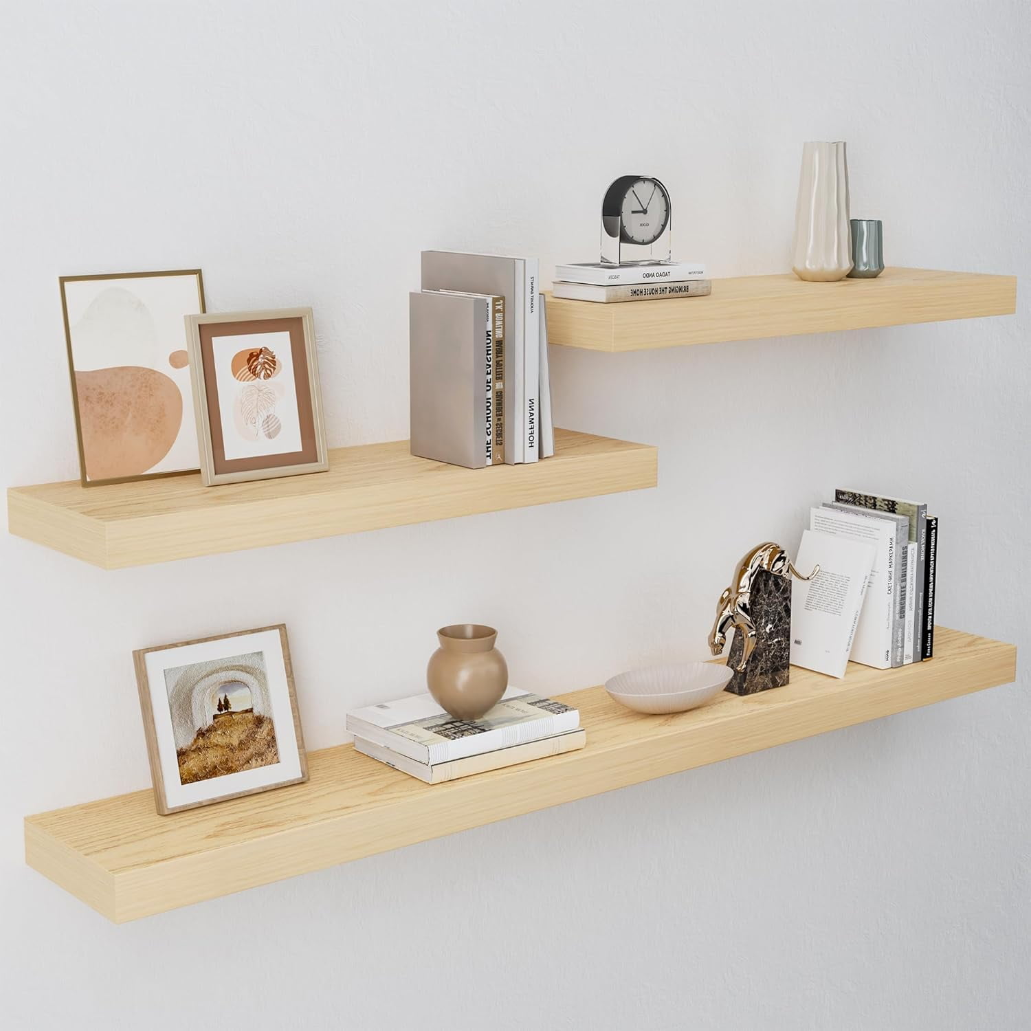 White Oak Floating Shelf for Wall Set of 3, 8 Inch Deep Wood Floating ...