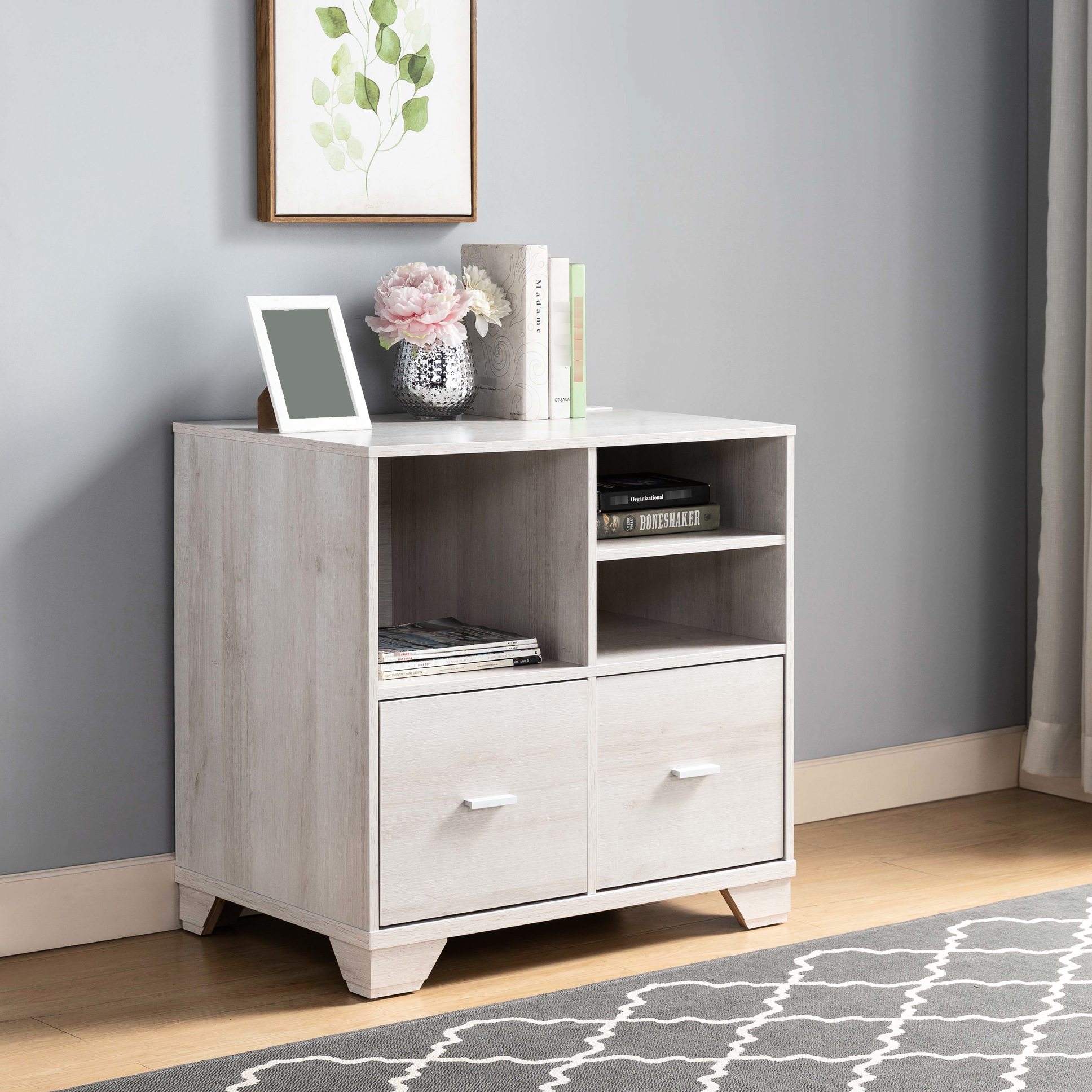 White Oak Printer Stand For Home Office Desk Area - File Cabinets, Open ...