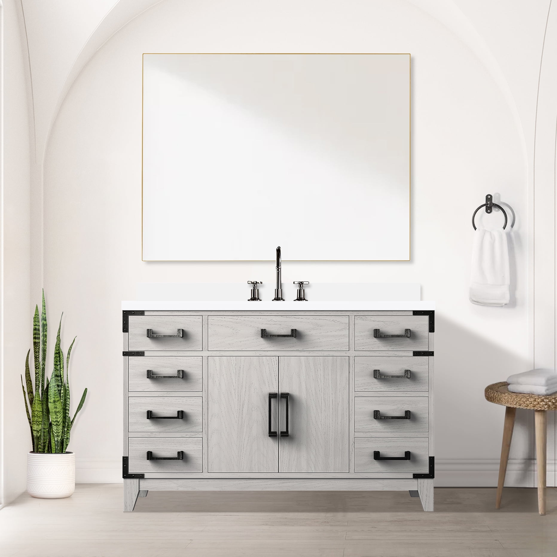 White Oak Single Bath Cabinet 48 In. X 22 In., Sealed Marble Counter ...