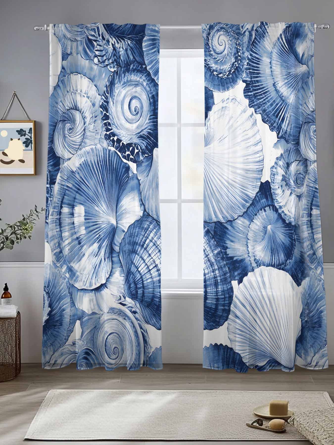 White Ocean Conch Sheer Curtains for Living Room Bedroom Summer Coastal ...
