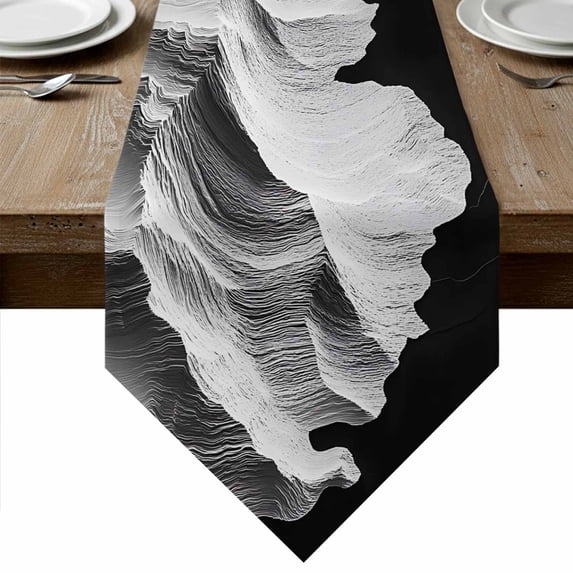 White Ocean Table Runner Linen Burlap Table Runner 60 Inches Long Black ...