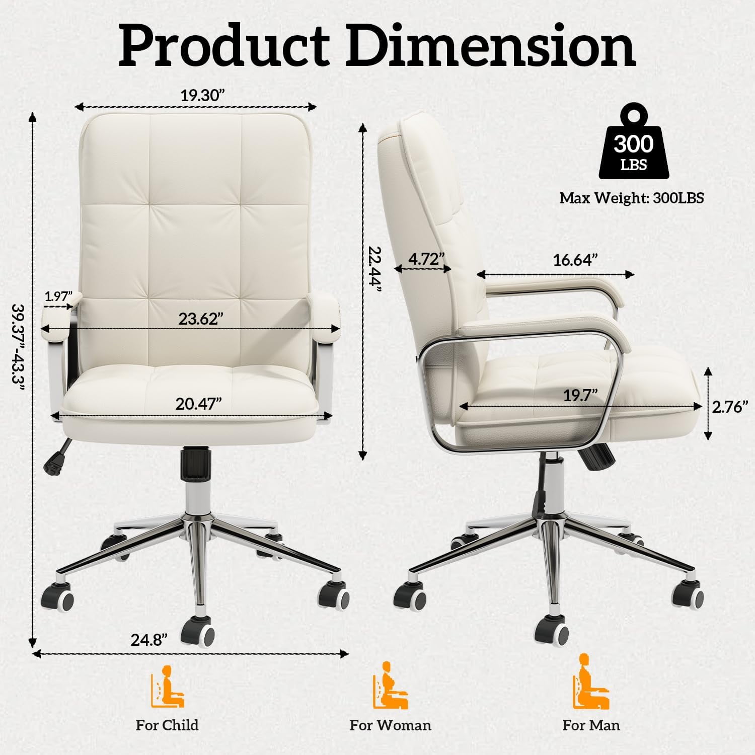 White Office Chair with Soft Leather, Swivel Executive Office Desk ...