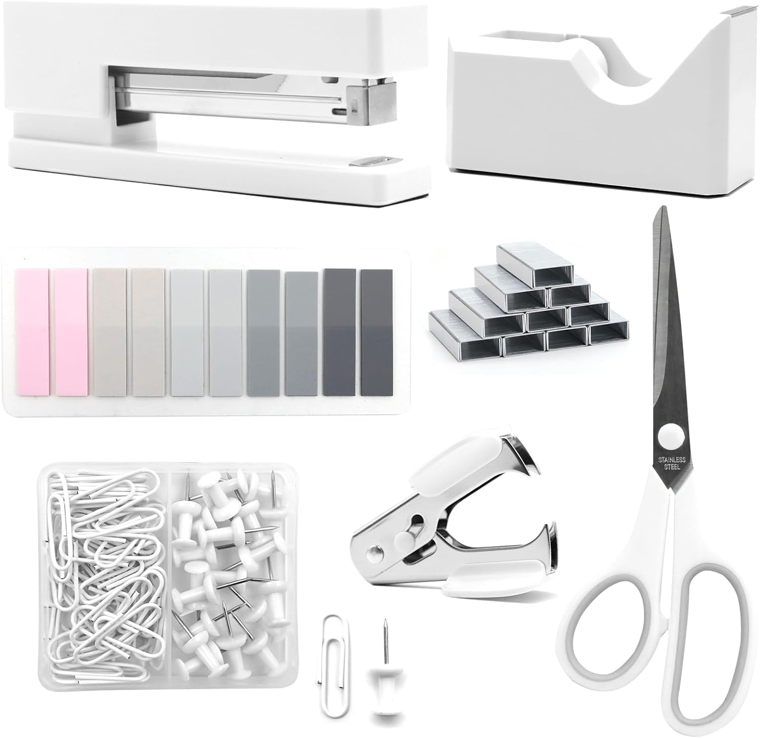 White Office Supplies, UPIHO White Desk Accessories, Stapler and Tape ...