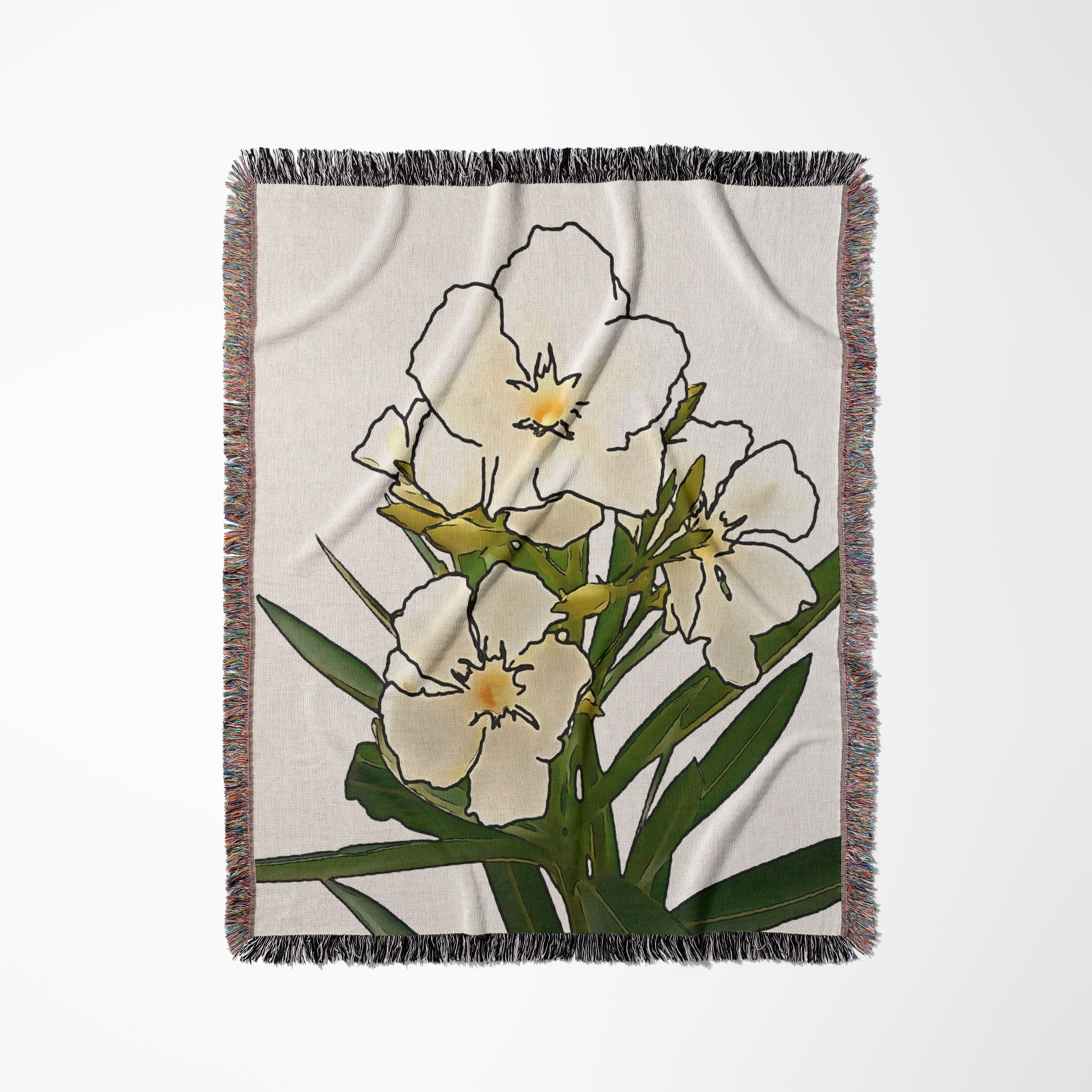White Oleander Black Outline Art On White, Woven Blanket - Walmart.com