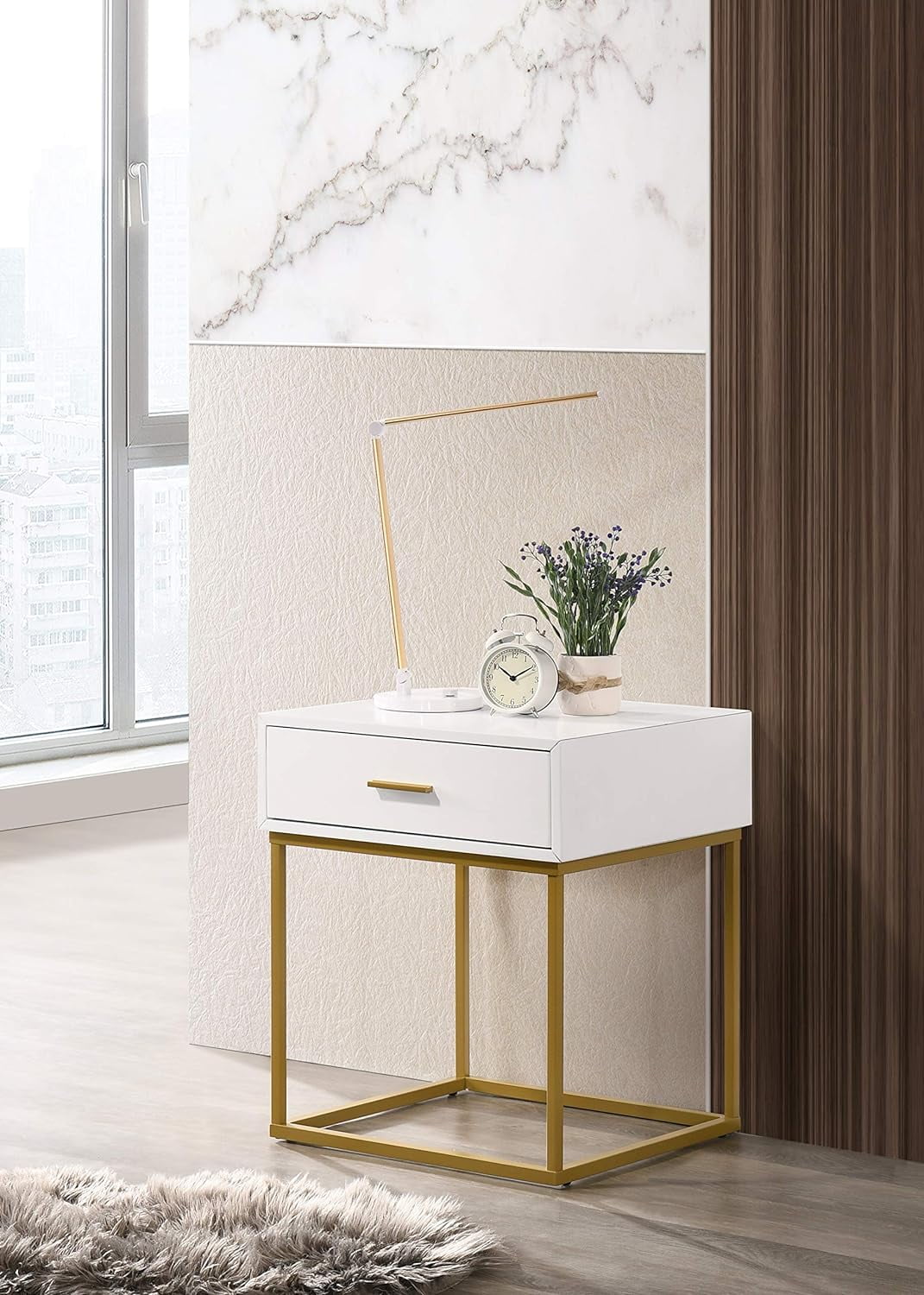 White One Drawer Nightstand with Gold Legs - Walmart.com