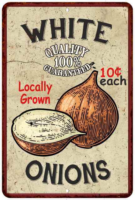 White Onions Kitchen Vintage Look Chic metal aluminium Sign (8 x 12 ...