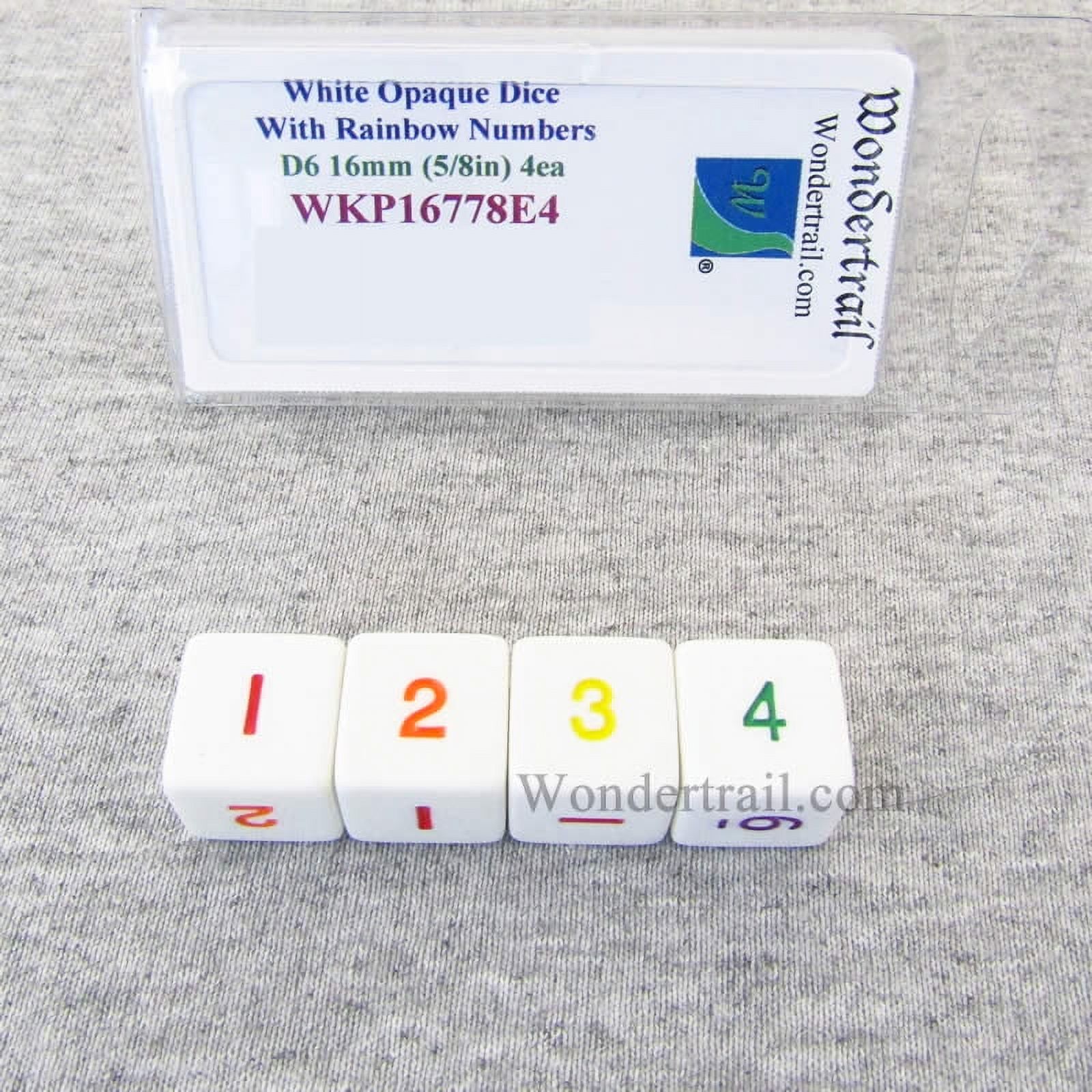 White Opaque Dice With Rainbow Color Numbers D6 16mm (5/8in) Pack of 4 ...