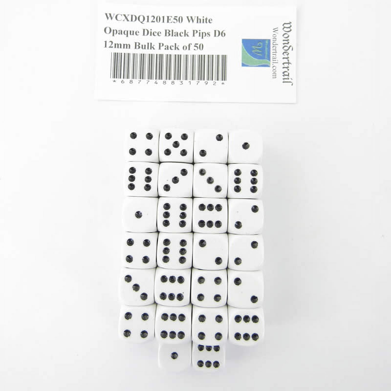 White Opaque Dice with Black Pips D6 12mm (1/2in) Bulk Pack of 50 ...