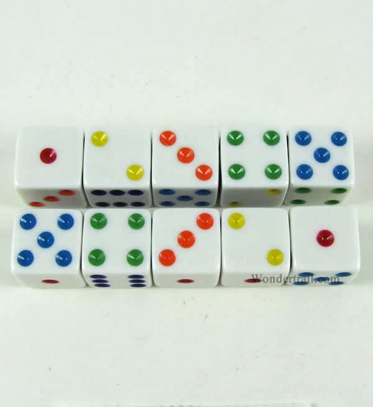 White Opaque Dice with Multi Color Pips D6 16mm (5/8) Set of 10 Koplow Games - Walmart.com